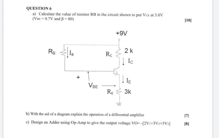 Solved QUESTION 6 a) Calculate the value of resistor RB in | Chegg.com
