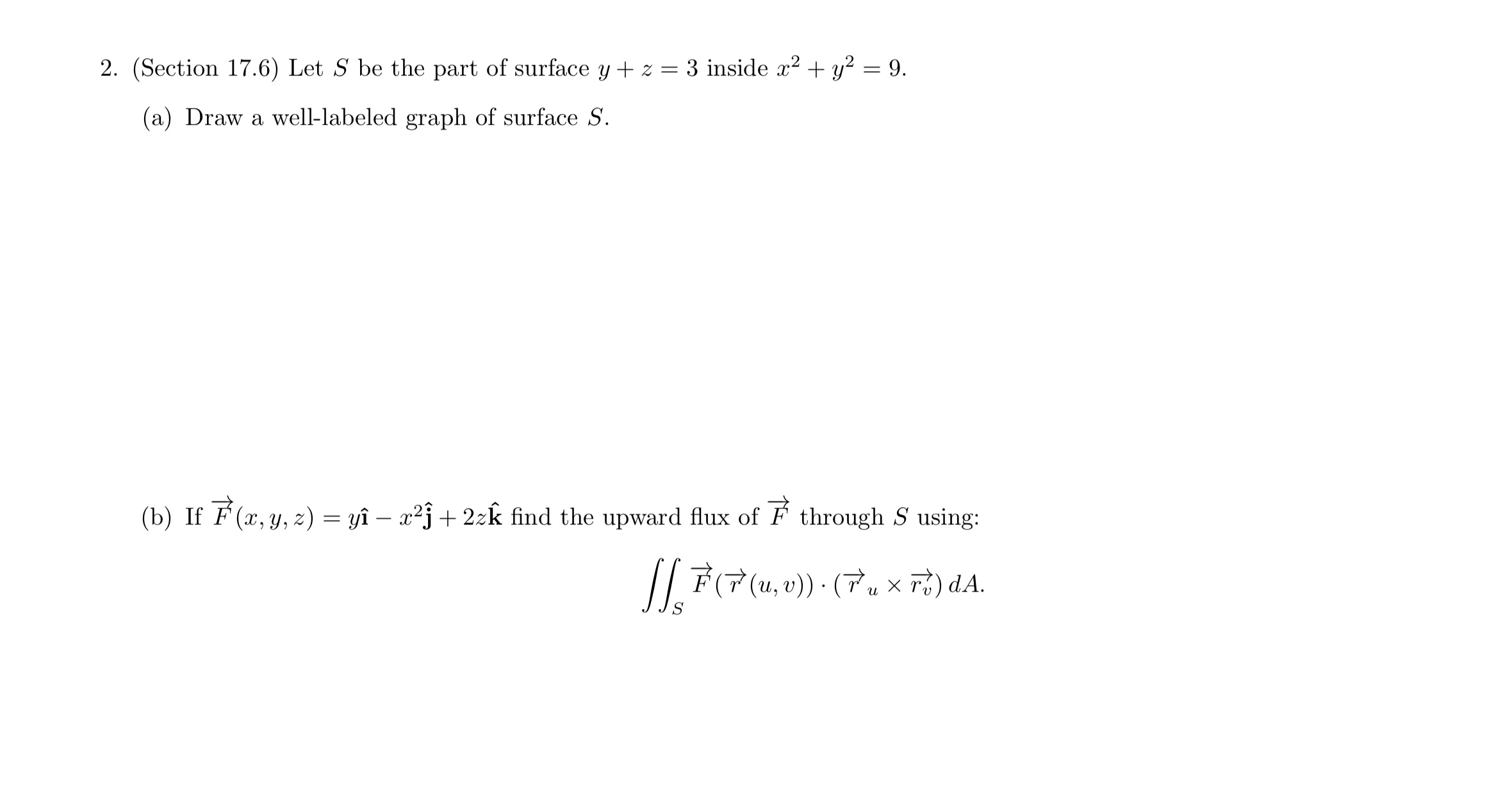 Solved (Section 17.6) ﻿Let S ﻿be the part of surface y+z=3 | Chegg.com