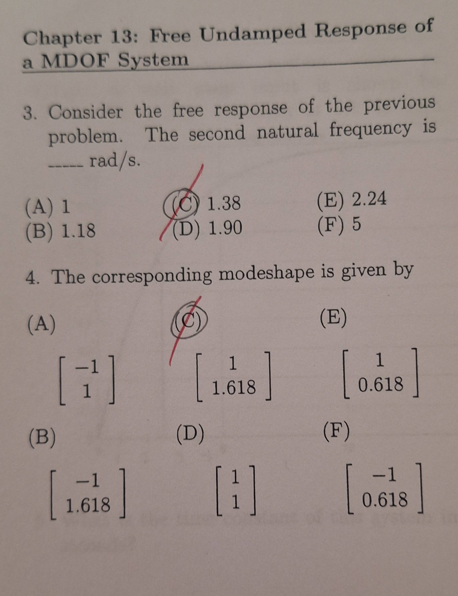 Chapter 13: Free Undamped Response of ﻿a MDOF SystemI | Chegg.com