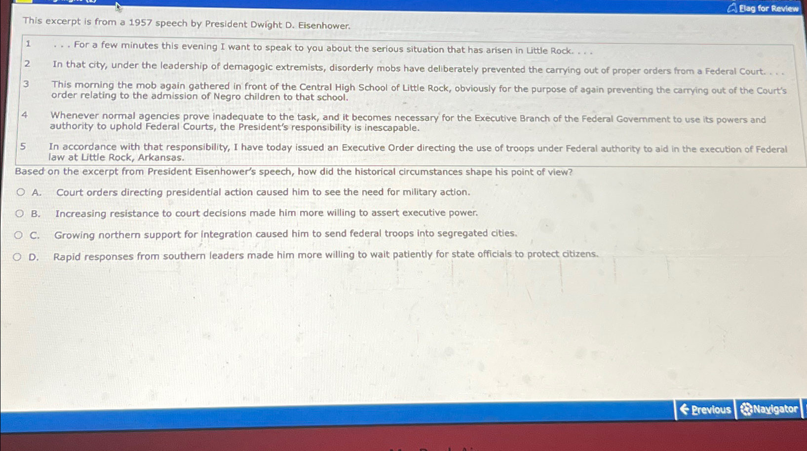 Solved This excerpt is from a 1957 ﻿speech by President | Chegg.com