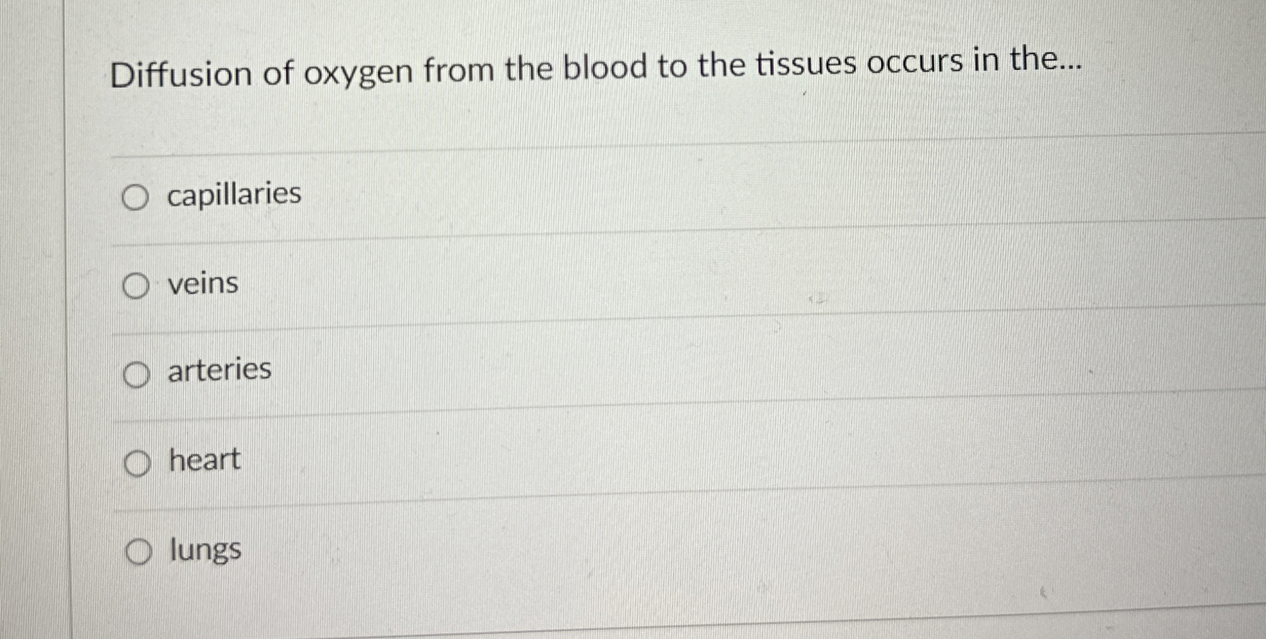 Solved Diffusion of oxygen from the blood to the tissues | Chegg.com
