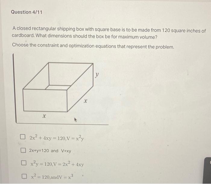 Solved Question 4/11 A closed rectangular shipping box with | Chegg.com