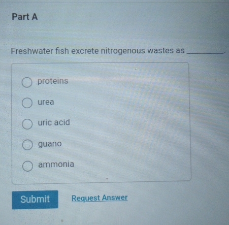 Solved Part AFreshwater fish excrete nitrogenous wastes as | Chegg.com