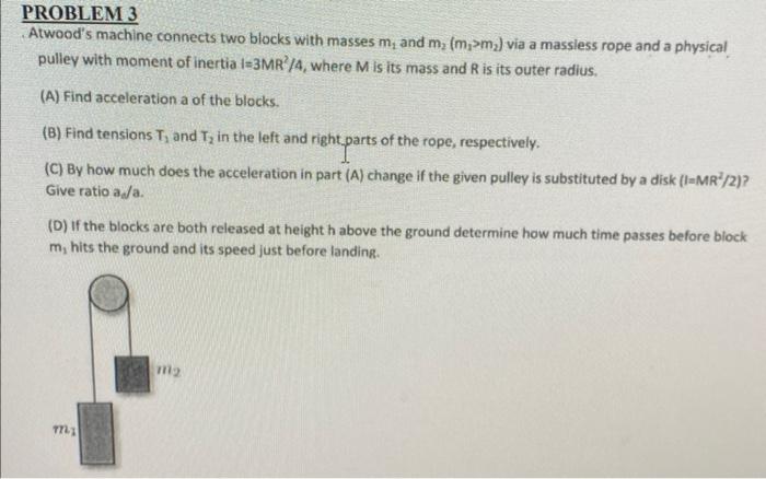Solved PROBLEM 3 Atwood's machine connects two blocks with | Chegg.com