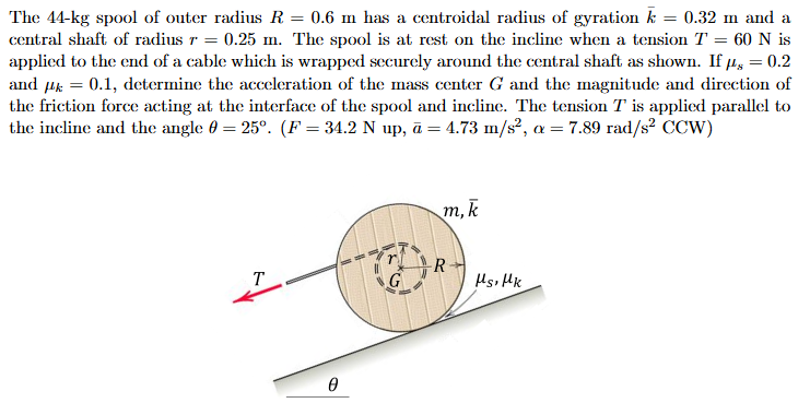 Solved The 44-kg ﻿spool of ﻿outer radius R=0.6m ﻿has a | Chegg.com