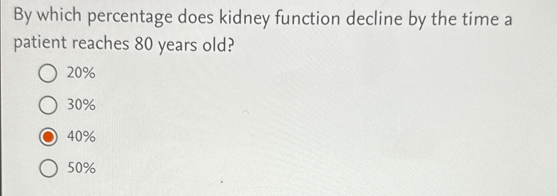 Solved By which percentage does kidney function decline by | Chegg.com