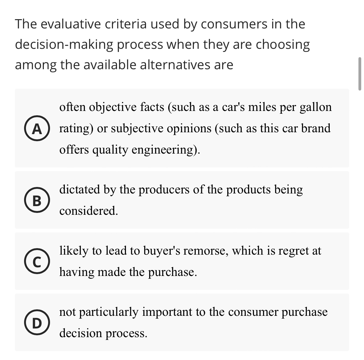 Solved The evaluative criteria used by consumers in the | Chegg.com
