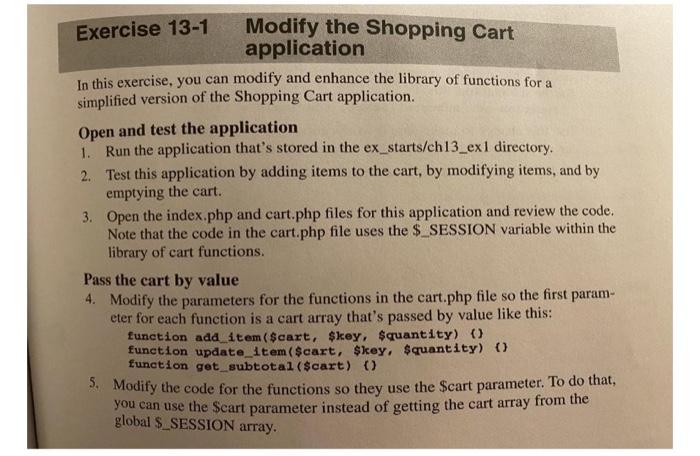 Exercise 13-1 Modify the Shopping Cart application In | Chegg.com