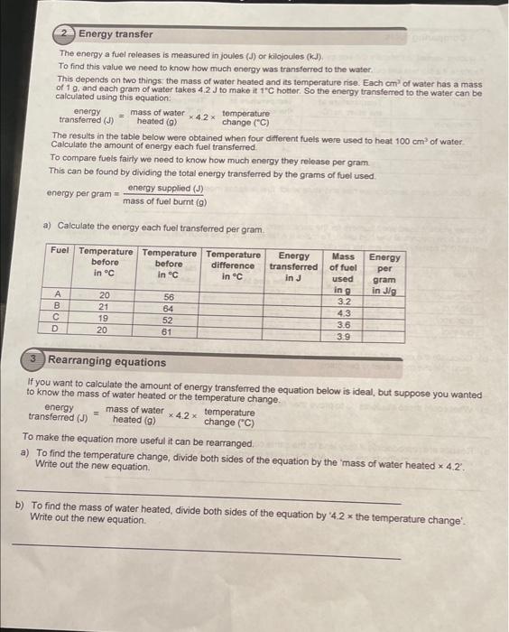 Solved The energy a fuel releases is measured in joules ( J | Chegg.com