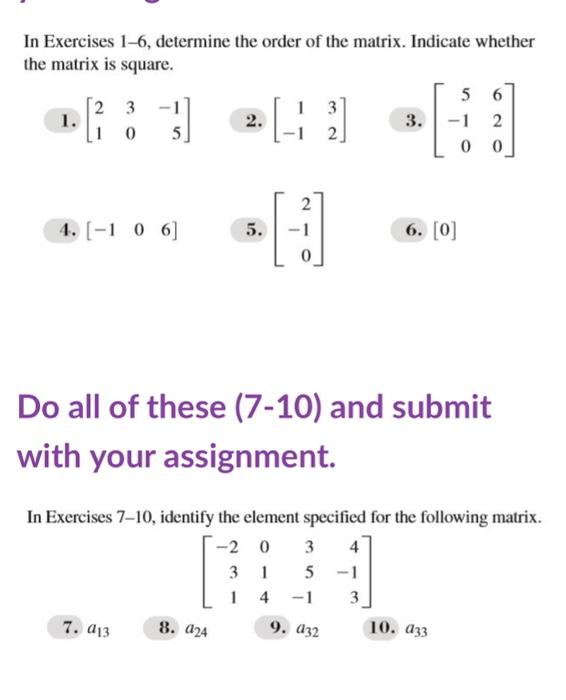 Solved In Exercises 1-6, determine the order of the matrix. | Chegg.com