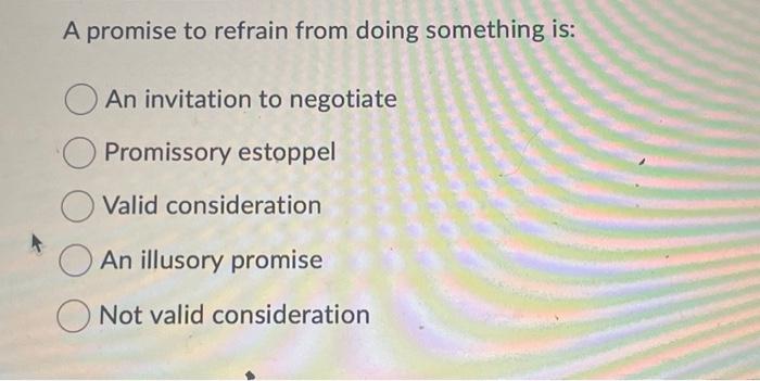 A promise to refrain from doing something is: An | Chegg.com