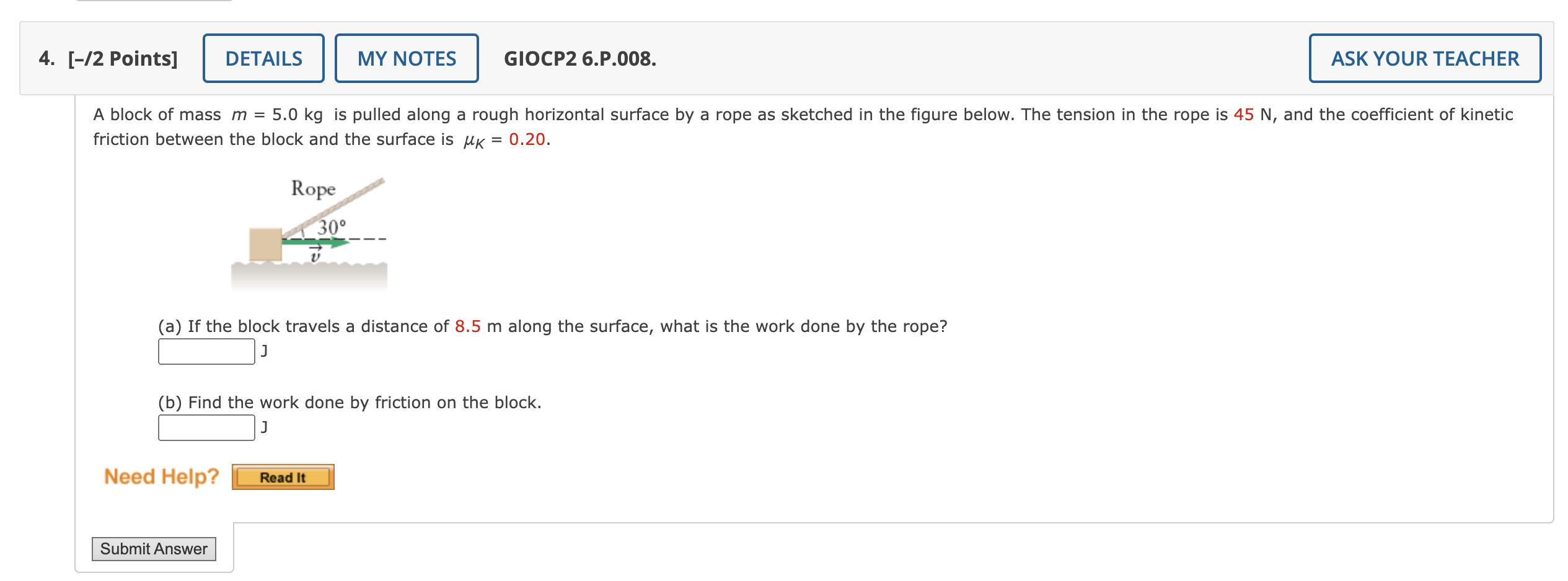 Solved A block of mass m=5.0kg ﻿is pulled along a rough | Chegg.com