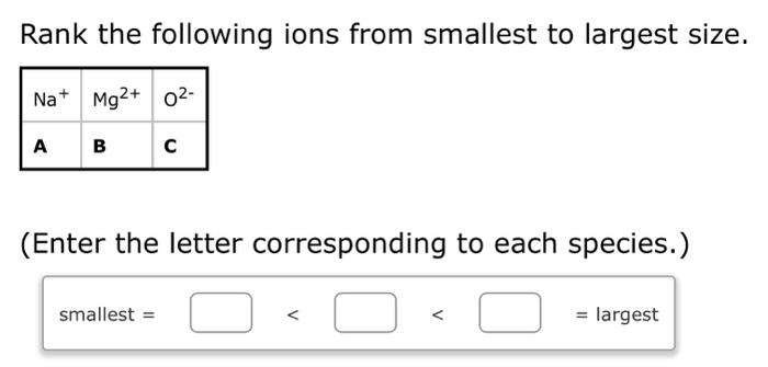 Solved Rank the following ions from smallest to largest | Chegg.com
