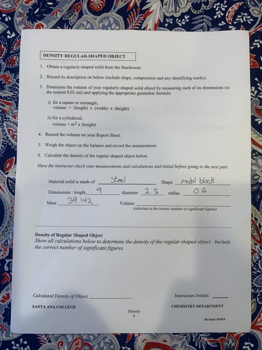 Solved 42 ** DENSITY REGULAR-SHAPED OBJECT 1. Obtain a | Chegg.com