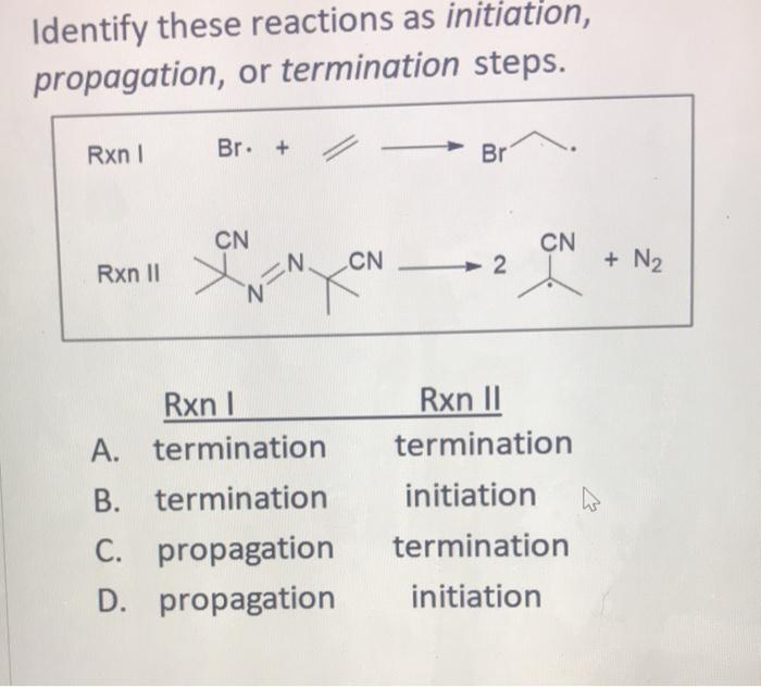 Solved Identify these reactions as initiation, propagation, | Chegg.com