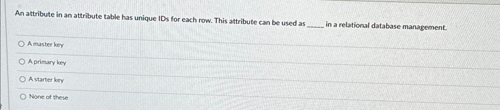 Solved An attribute in an attribute table has unique IDs for | Chegg.com
