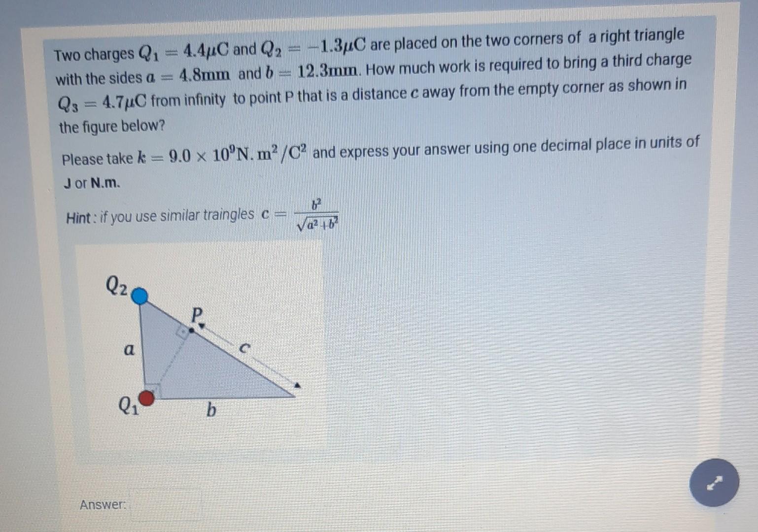 Solved Two charges Q1 = 4.4C and Q2 = -1.3 C are placed on | Chegg.com