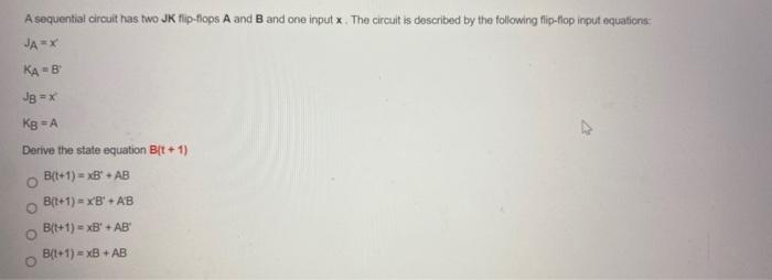 Solved A sequential circuit has two JK flip-flops A and B | Chegg.com