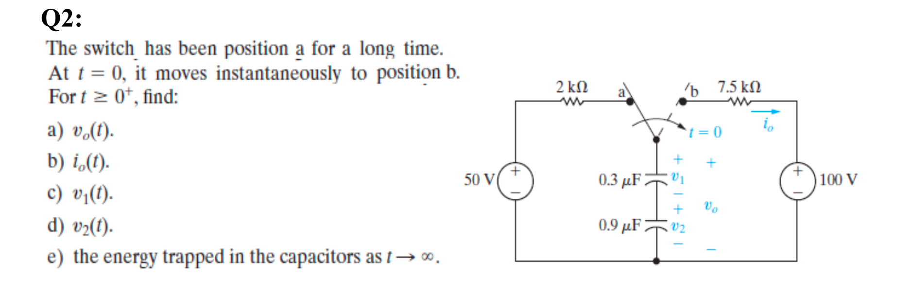Q2:The switch has been position a for a long time.At | Chegg.com