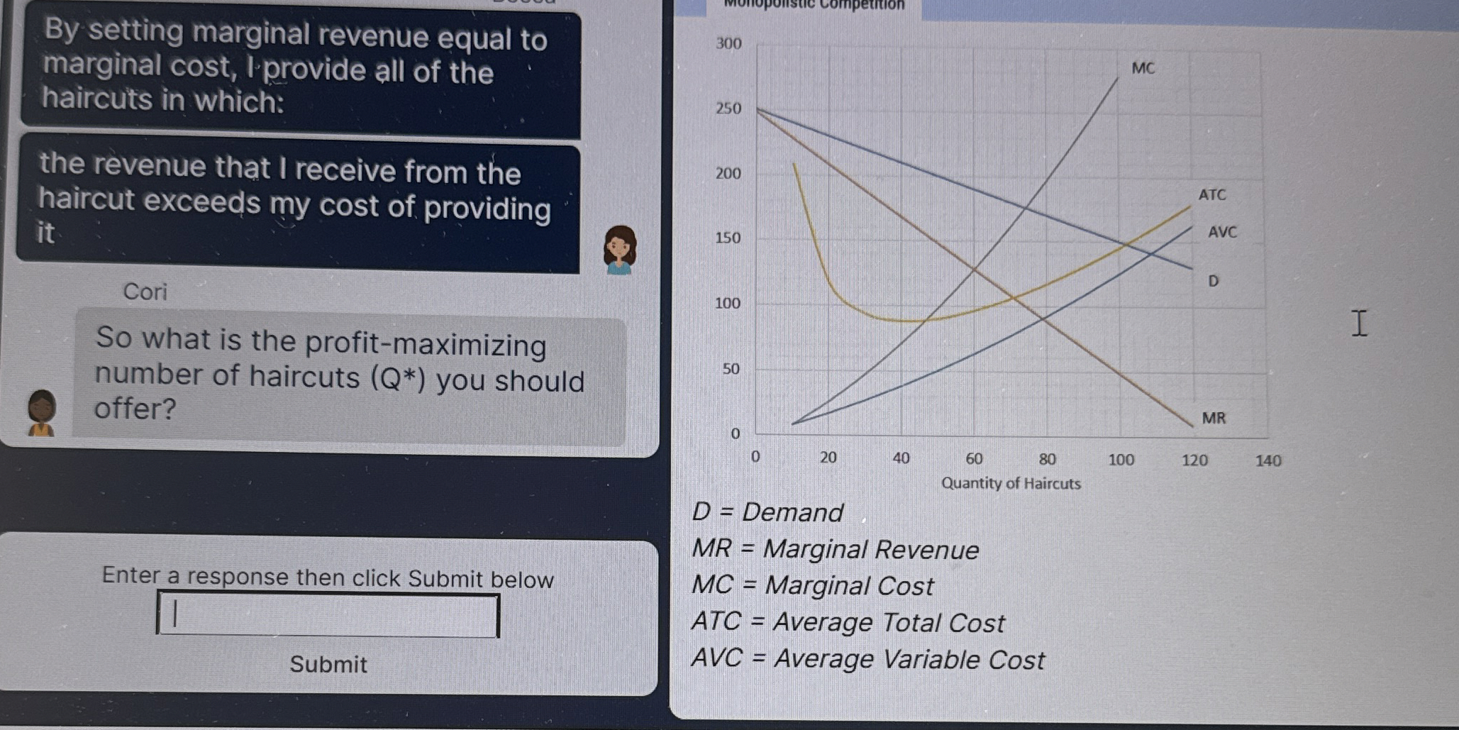 Solved By setting marginal revenue equal to marginal cost, l | Chegg.com