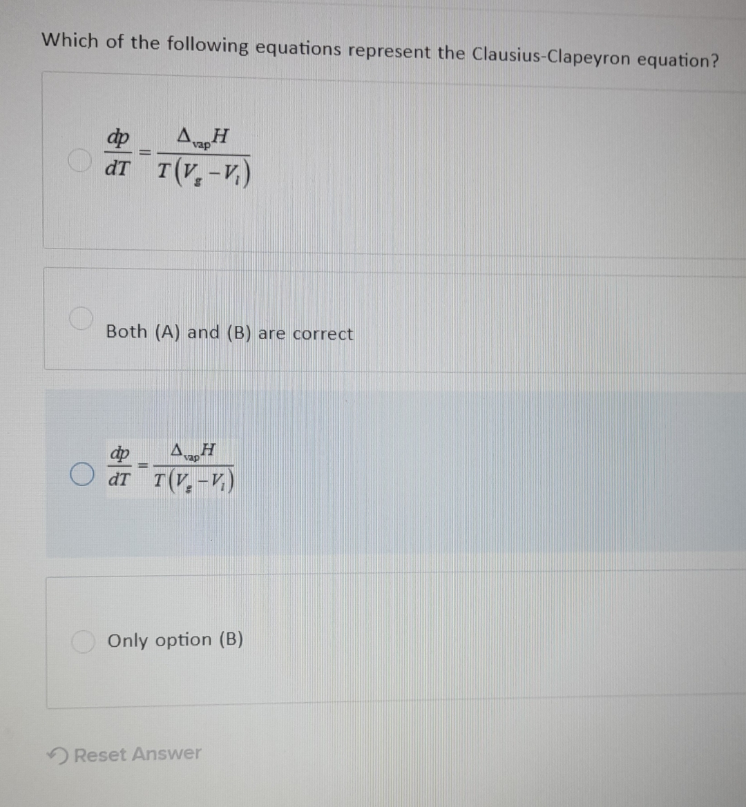 Solved Which of the following equations represent the | Chegg.com