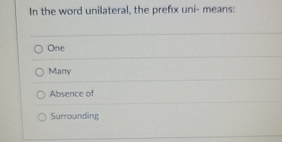Solved In the word unilateral, the prefix uni- | Chegg.com