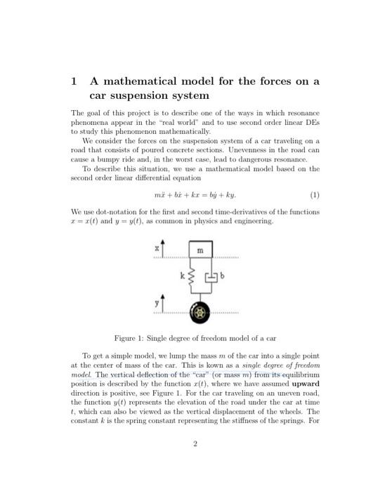 Solved 1 A mathematical model for the forces on a car | Chegg.com
