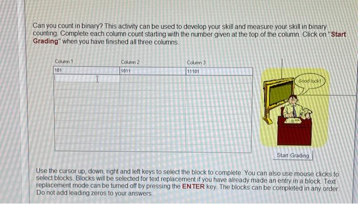 Solved Can you count in binary? This activity can be used to | Chegg.com