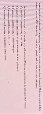 Solved Several examples of antisense RNA regulating | Chegg.com