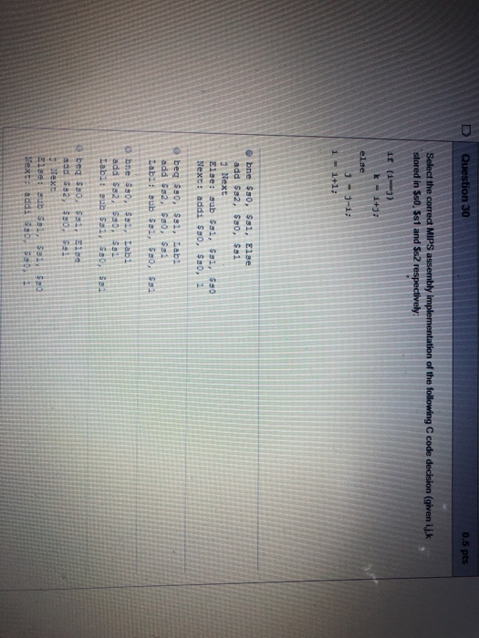 Solved D Question 29 0.5 pts Select the correct MIPS | Chegg.com