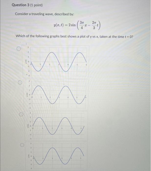 Solved Question 3 (1 point) Consider a traveling wave, | Chegg.com