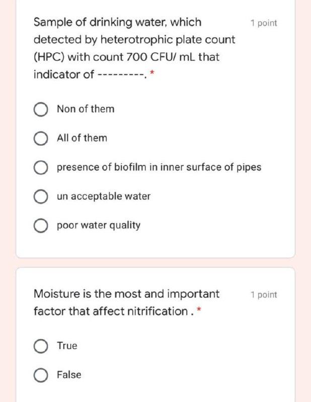 Solved 1 point Sample of drinking water, which detected by | Chegg.com