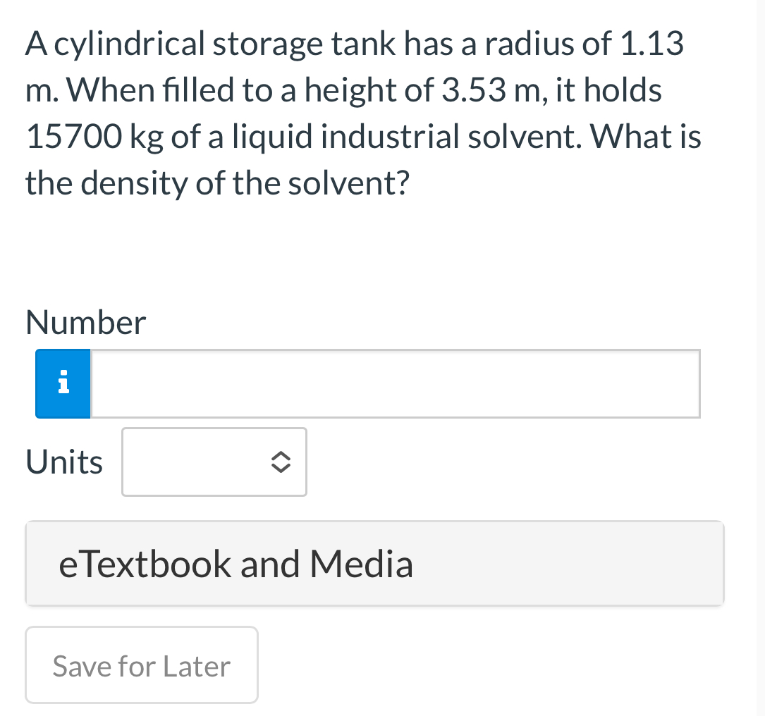 Solved A cylindrical storage tank has a radius of 1.13m. | Chegg.com