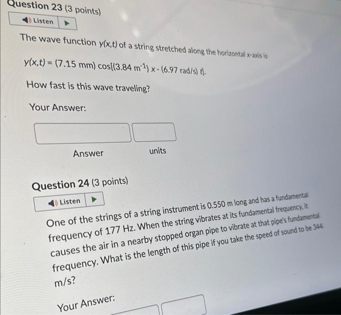 Solved The wave function y(x,t) of a string stretched along | Chegg.com