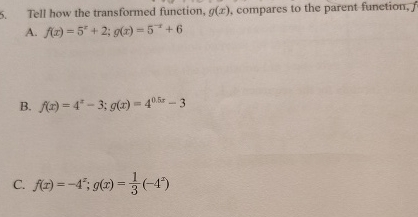 Solved Tell how the transformed function, g(x), ﻿compares to | Chegg.com