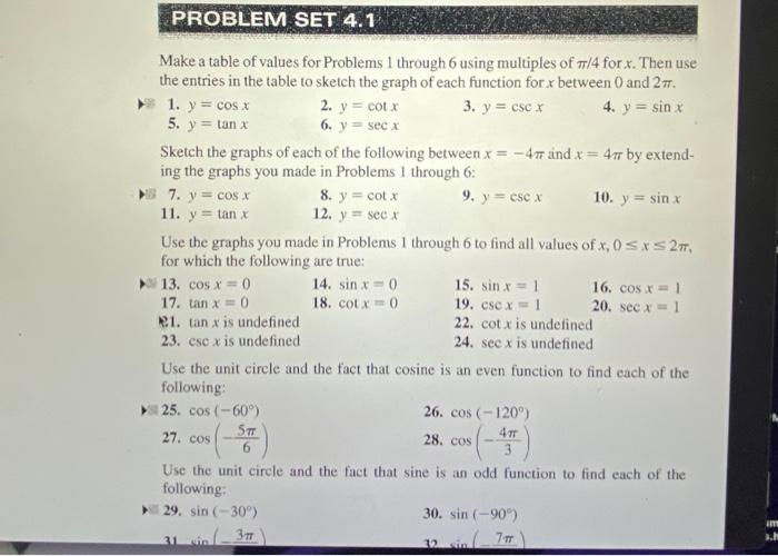 Solved Make a table of values for Problems 1 through 6 using | Chegg.com