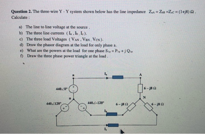 Solved Question 2. The three-wire Y - Y system shown below | Chegg.com
