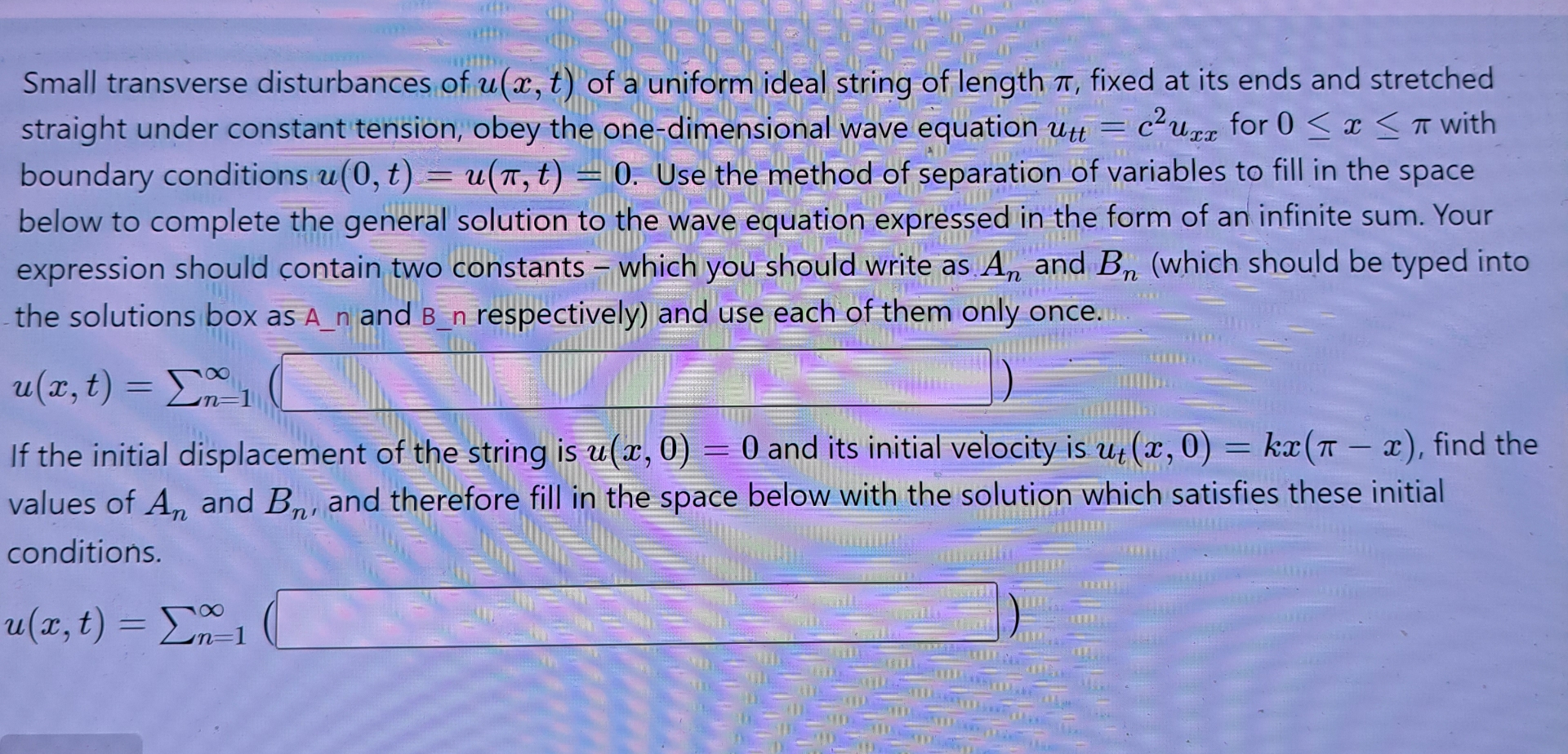 Solved Small transverse disturbances of u(x,t) ﻿of a uniform | Chegg.com