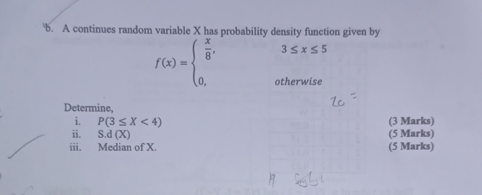Solved b. A continues random variable \\( \\mathrm{X} \\) | Chegg.com
