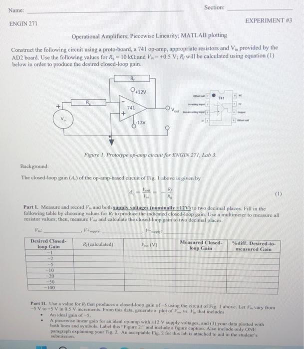 Solved Name: Section: ENGIN 271 EXPERIMENT #3 Operational | Chegg.com