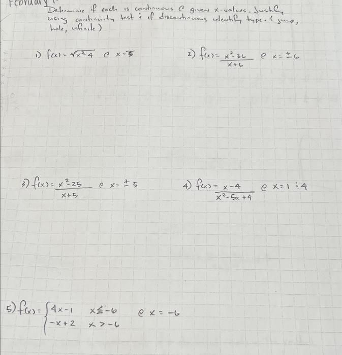 Solved Determine if each is continuous C given x-values. | Chegg.com