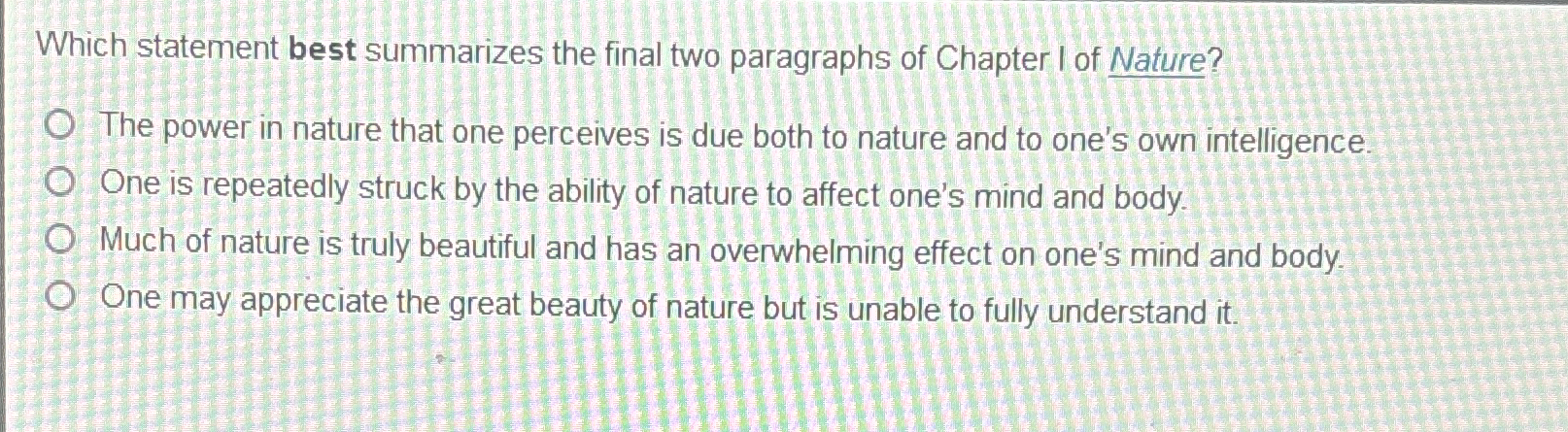 Solved Which statement best summarizes the final two | Chegg.com