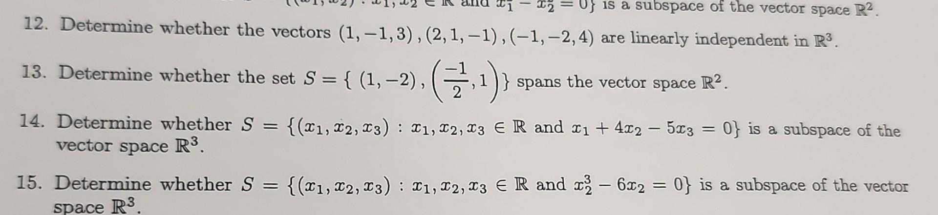 Solved 12. Determine whether the vectors | Chegg.com