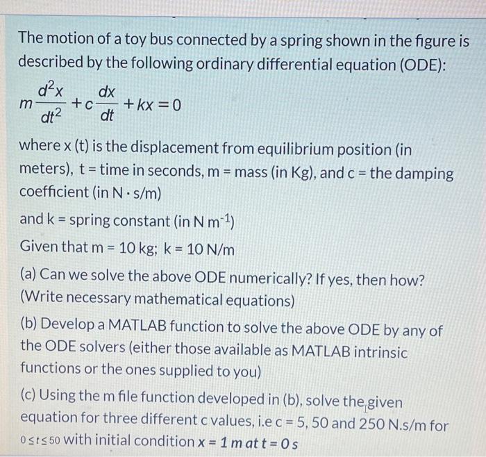 Solved The motion of a toy bus connected by a spring shown | Chegg.com