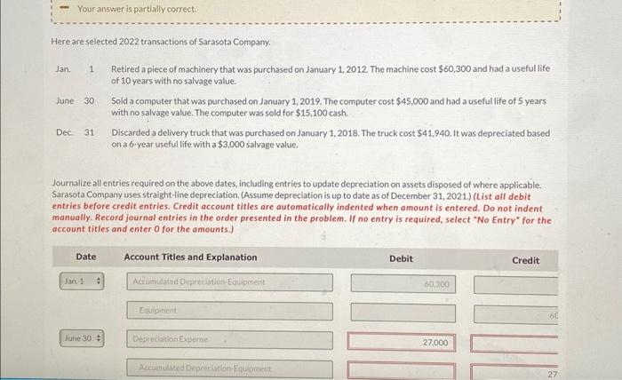 Solved ACC Journal entry: sarasota company uses straight | Chegg.com