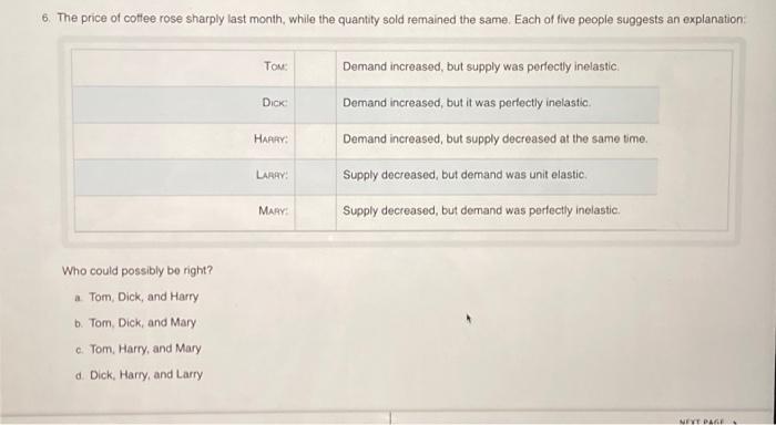 Solved 6. The price of coffee rose sharply last month, while | Chegg.com