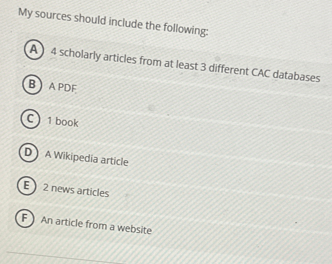 Solved My sources should include the following:4 ﻿scholarly | Chegg.com