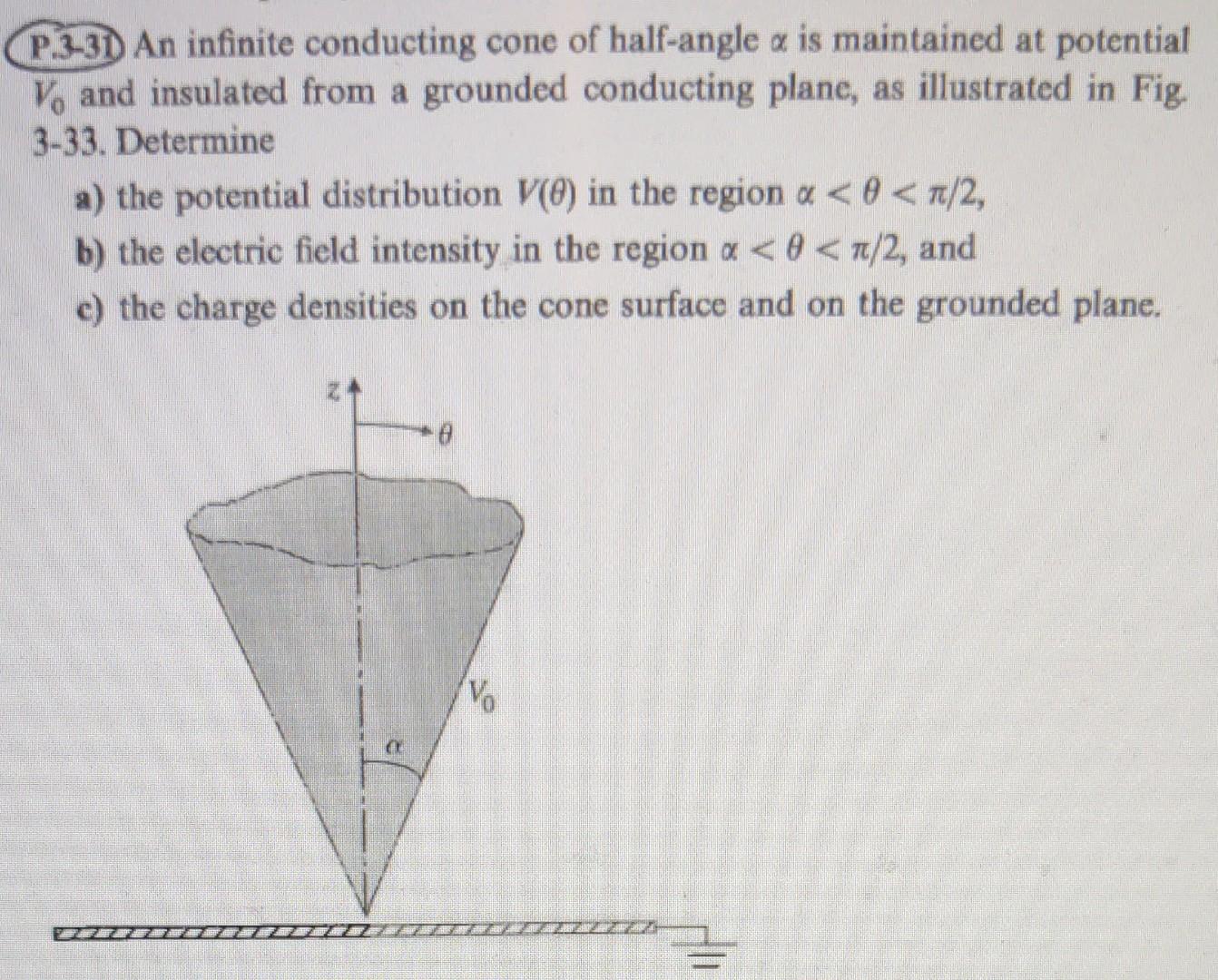Solved P.3-31) An infinite conducting cone of half-angle α | Chegg.com