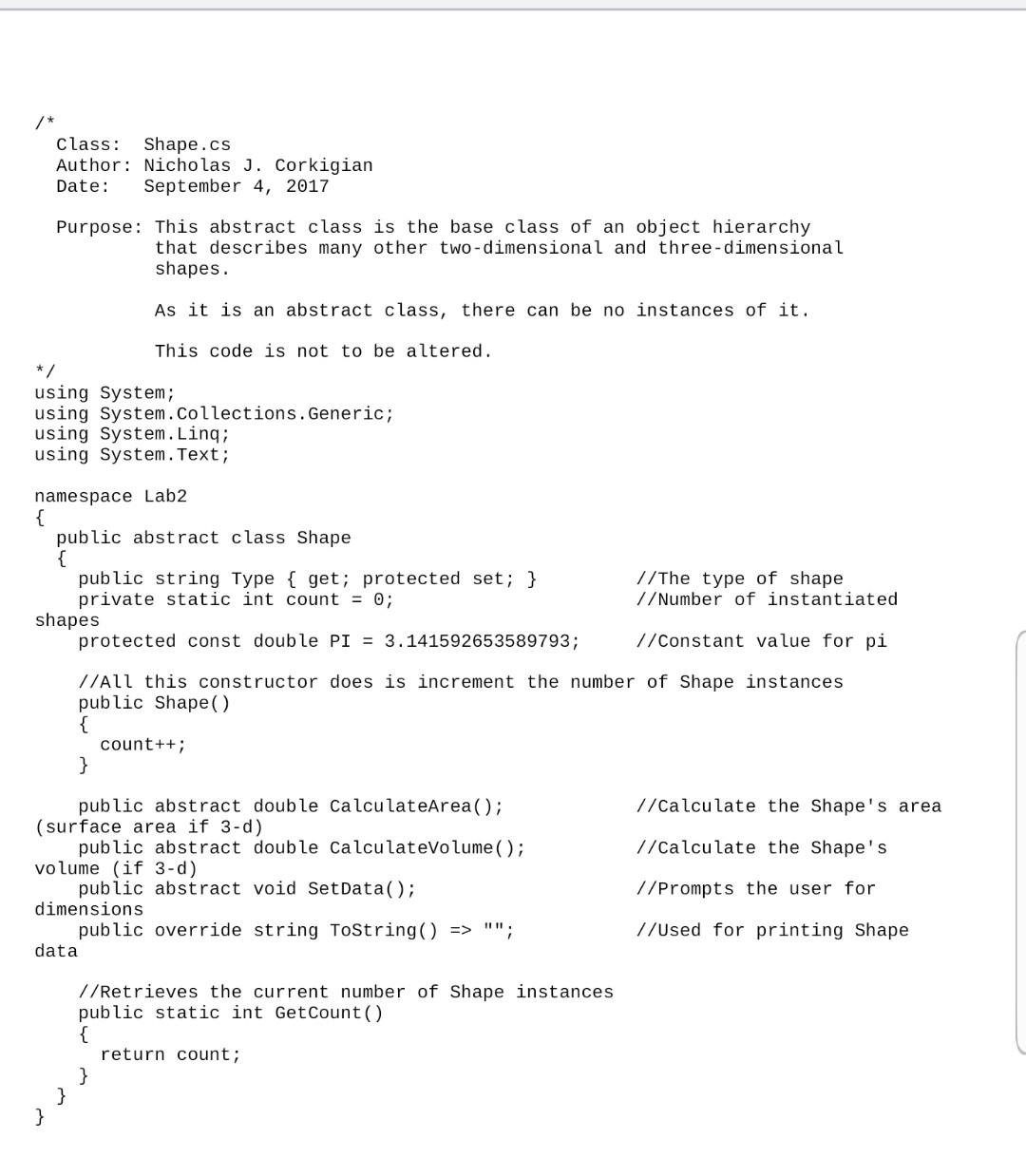 Makes Use Of An Abstract Class Called Shape Which 2145