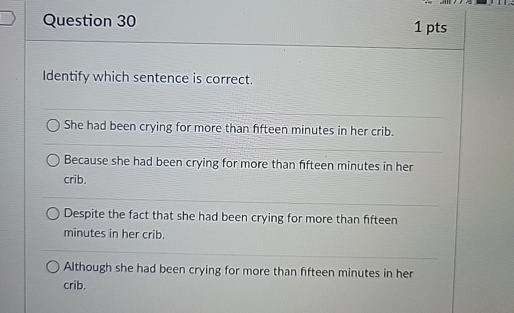 Solved Question 301 ﻿ptsIdentify which sentence is | Chegg.com